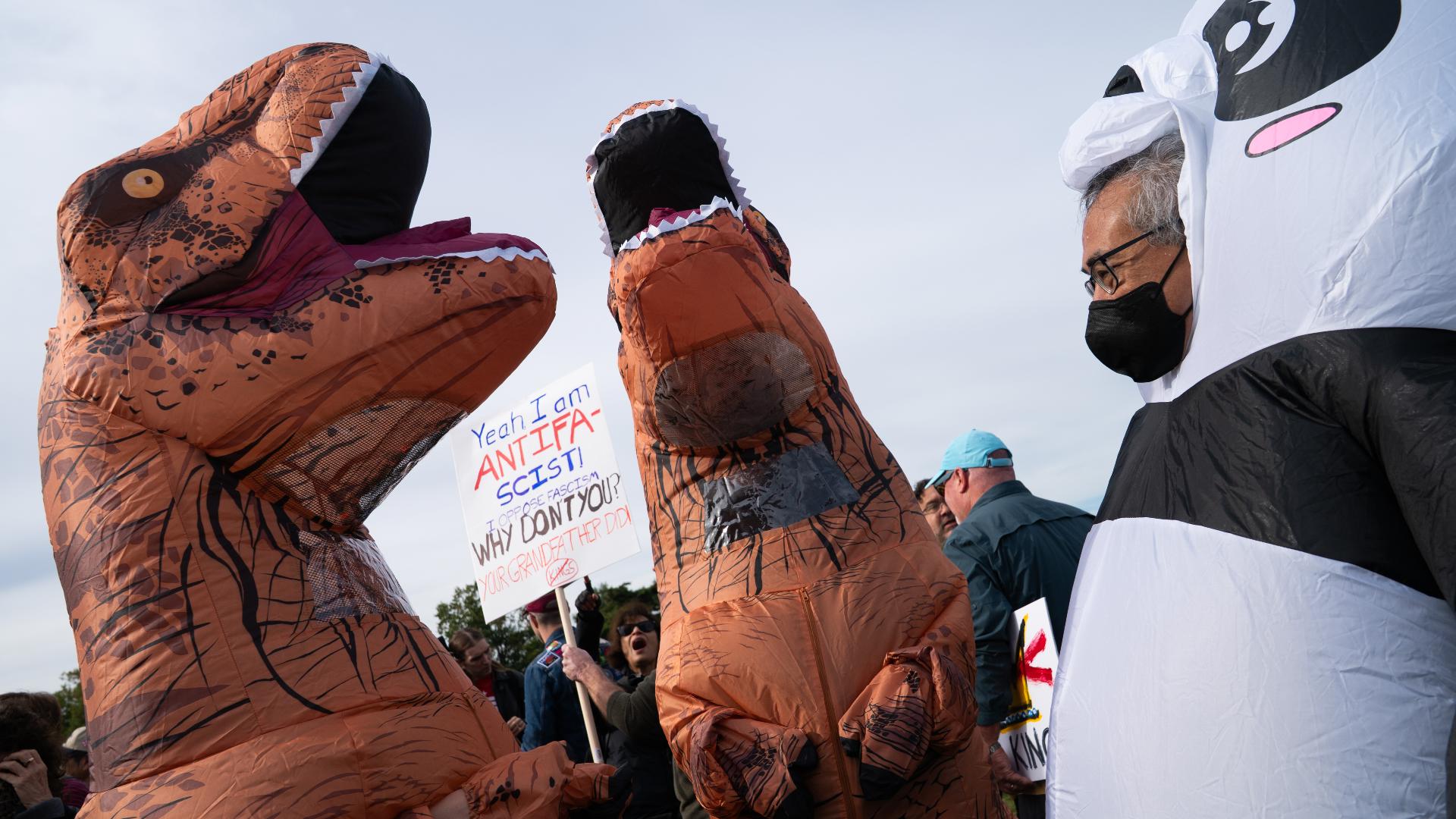 Why do people wear inflatable costumes to 'No Kings' protests ...