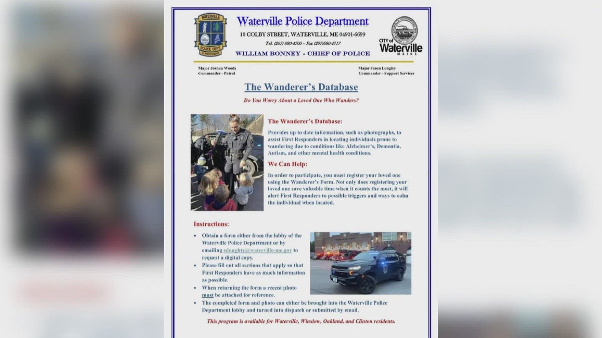 Waterville police launch program for residents at risk of wandering ...