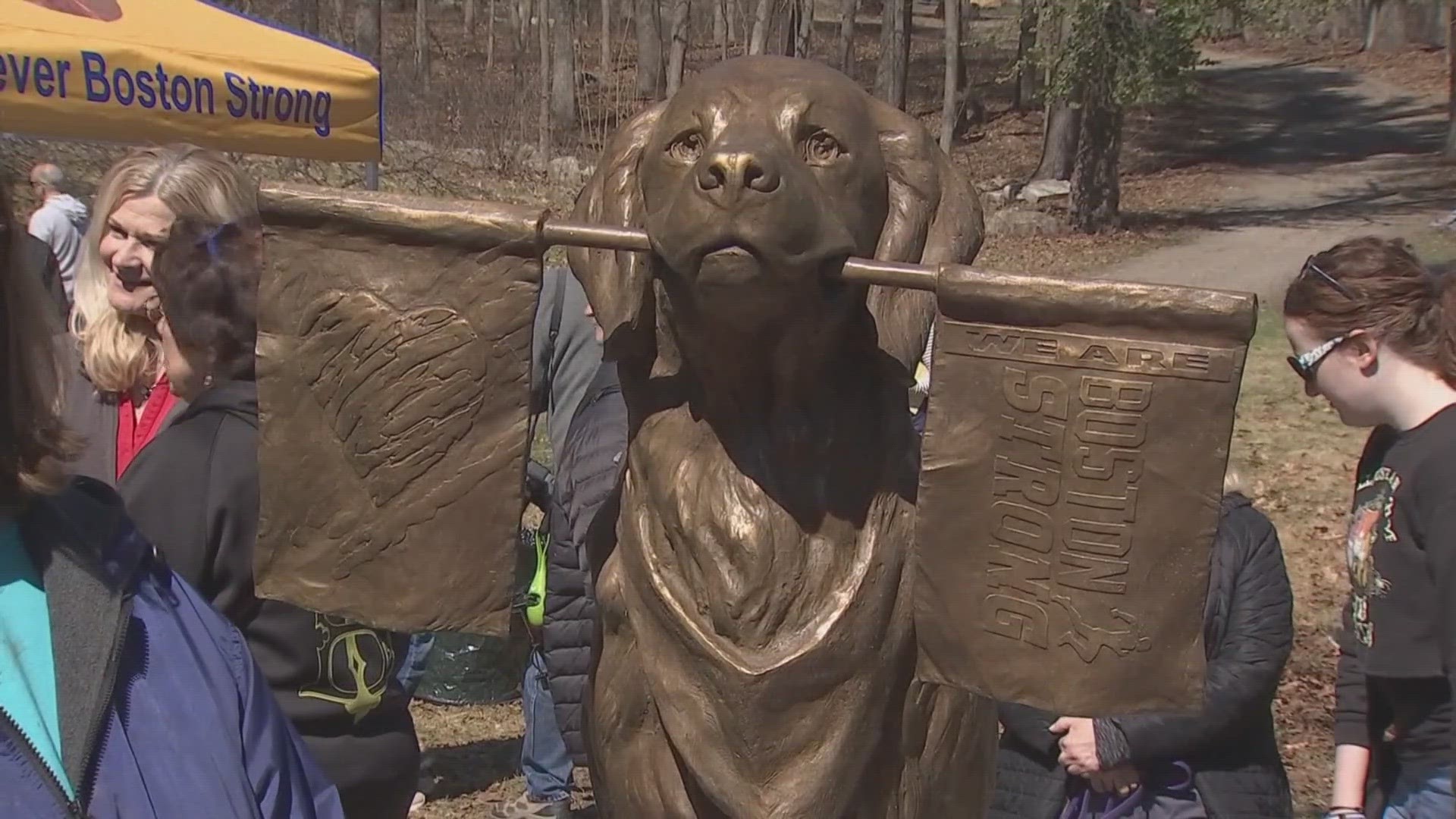 Spencer, official dog of the Boston Marathon, immortalized in bronze ...