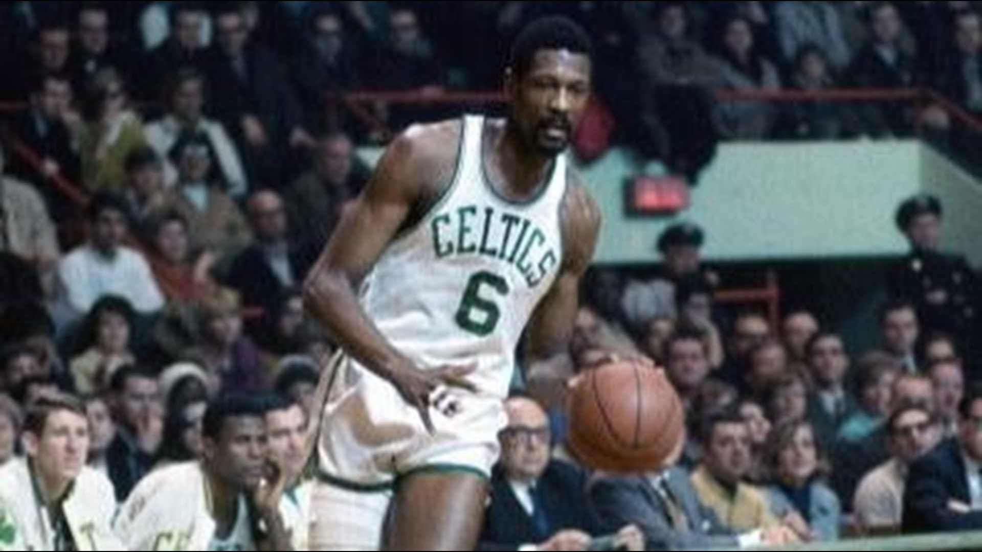 Boston Celtics No. 6 in parquet paint in honor of Bill Russell ...