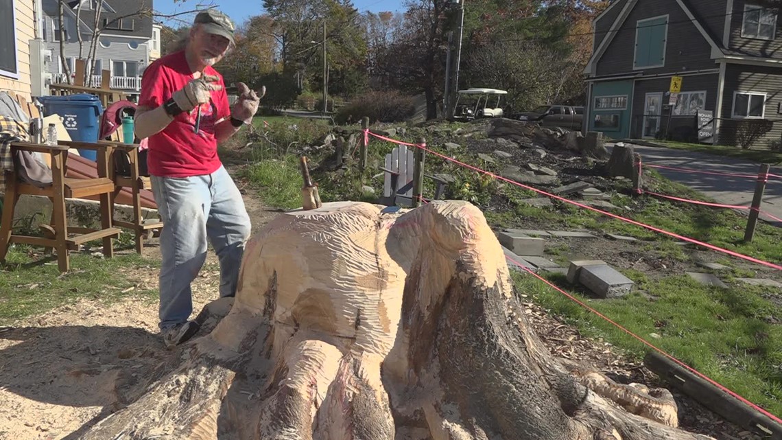Artist transforms stump on Peaks Island into community sculpture ...
