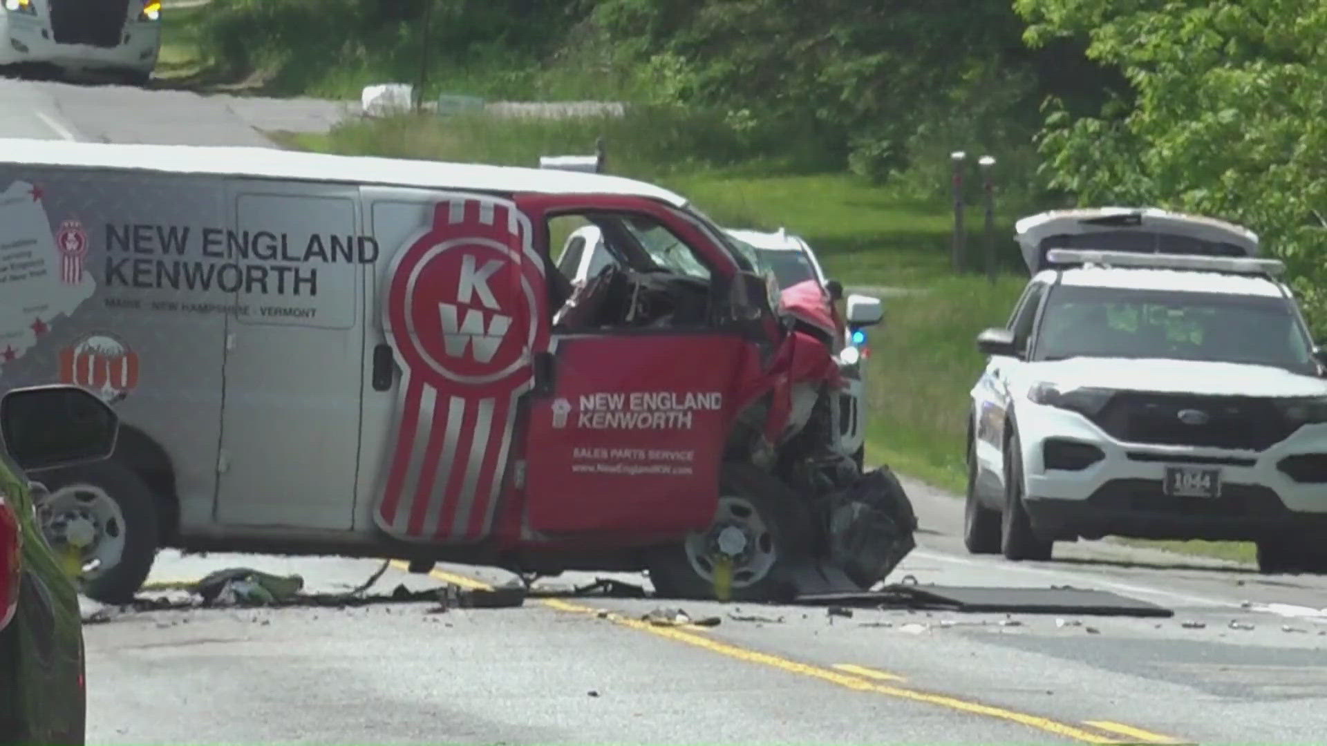 1 dead, 1 injured after van crosses roadway, strikes parked work ...