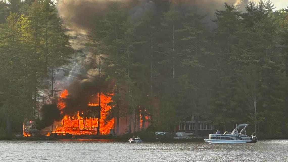 Crews battle large fire on shore of Little Sebago Lake in Raymond ...