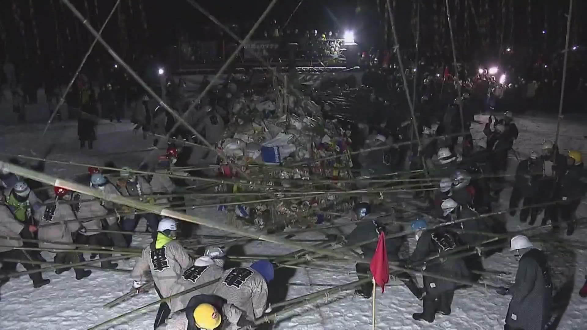Bamboo fighting festival returns to northeastern Japan ...
