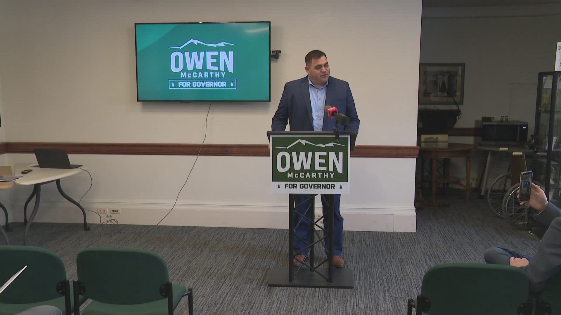 Maine Republican gubernatorial candidate Owen McCarthy unveils an ...