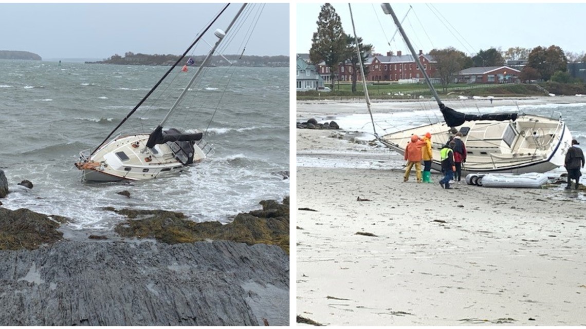 Boats wash up on Maine's Willard Beach during Oct. 27 storm ...