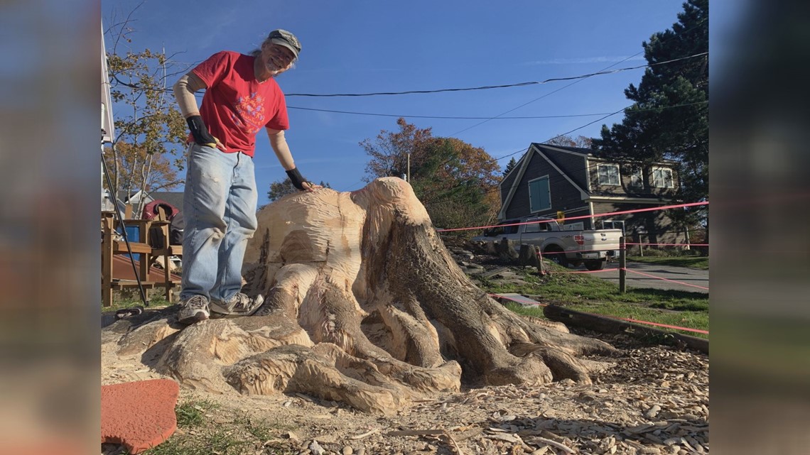 Tree stump sculpture takes shape on Peaks Island | newscentermaine.com