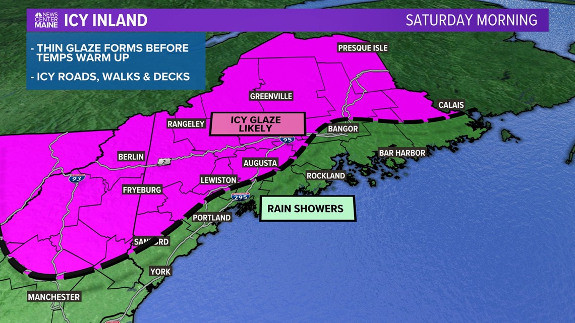 Icy in Maine Saturday morning followed up by wind gusts and rain ...