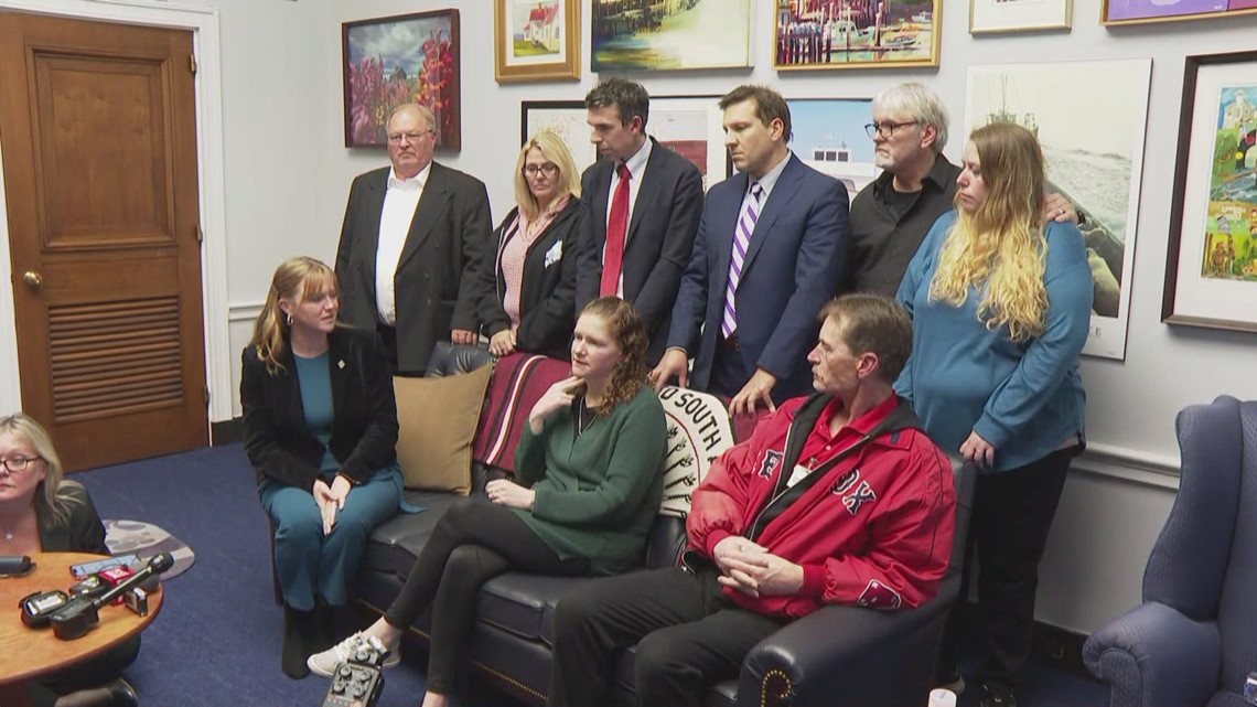 Families of victims and a survivor of the Lewiston shootings hold press ...