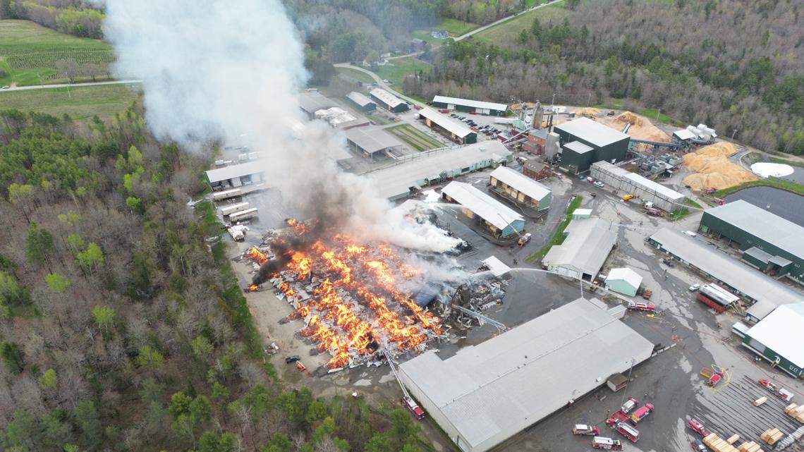 Drone footage shows extent of fire burning at Searsmont lumber mill ...