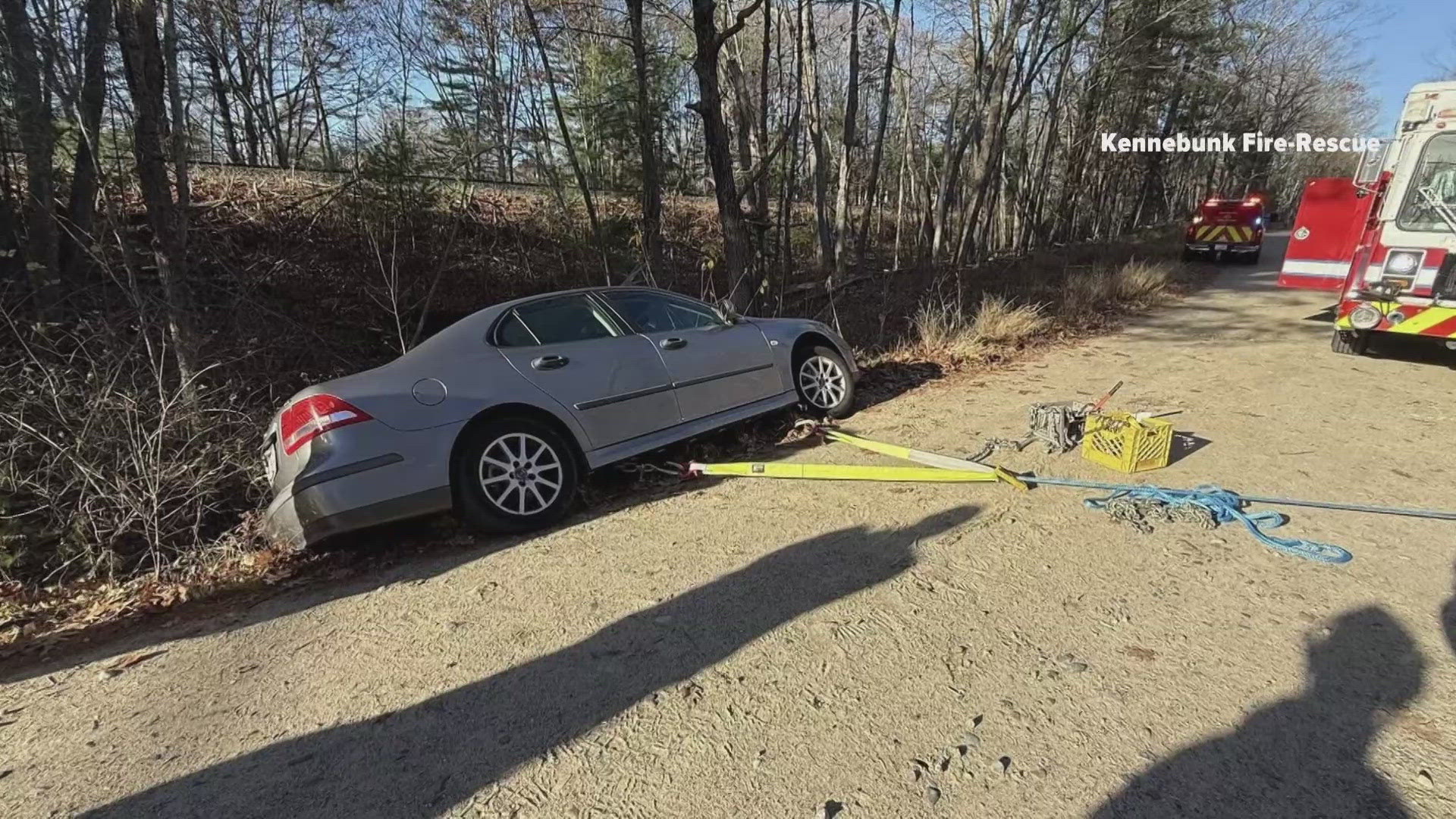 Kennebunk firefighters stabilize car teetering over 15-foot drop into ...