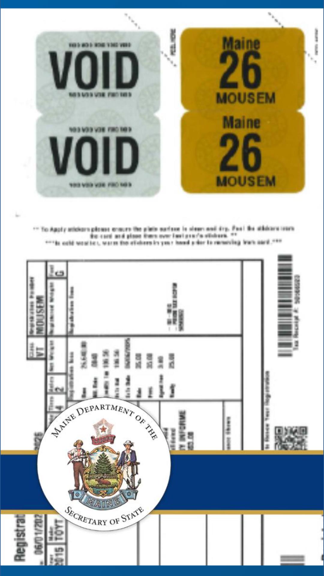 Maine registration mailings now include new stickers and white forms ...