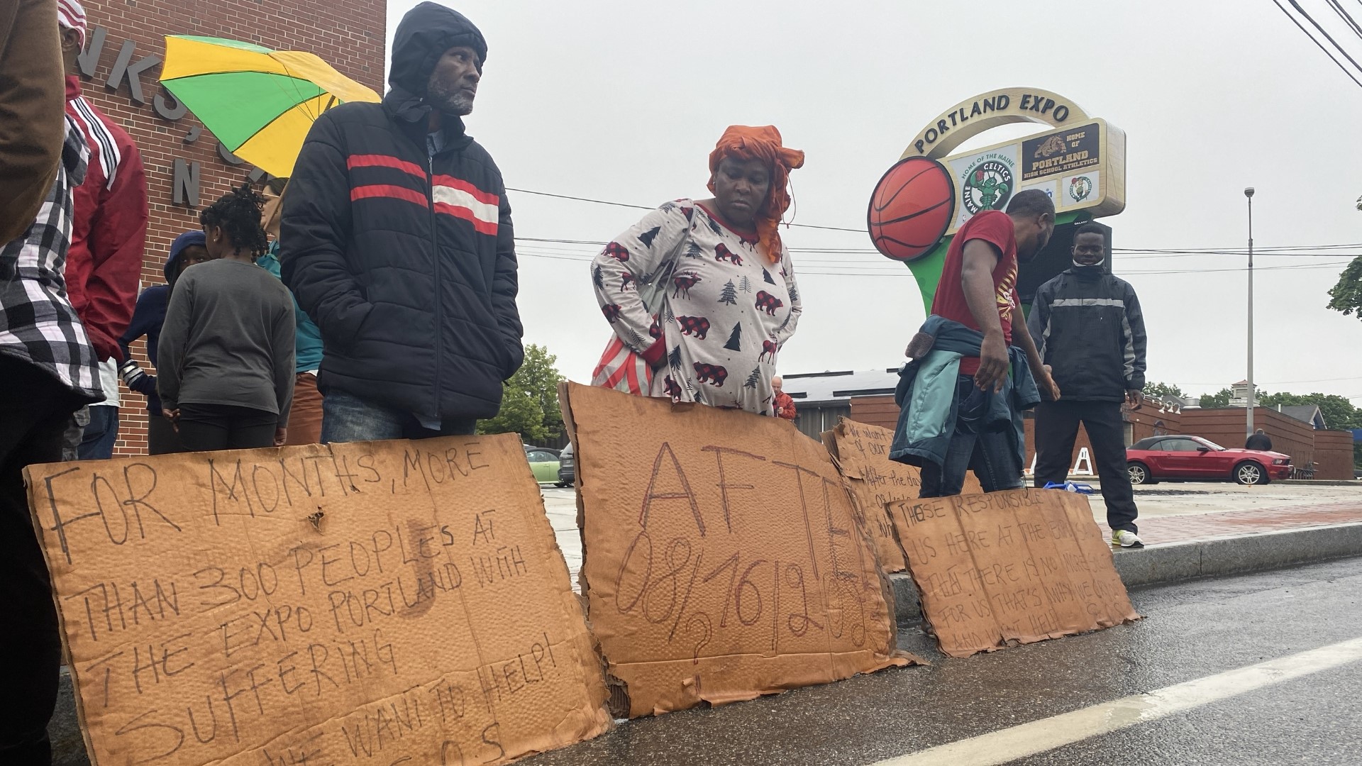 Portland Expo: Asylum seekers protest living conditions ...