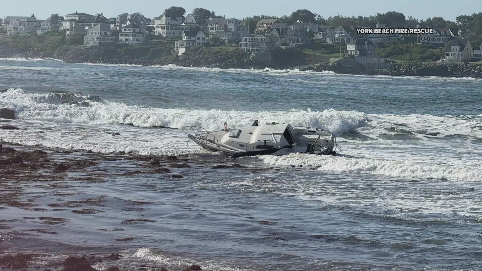High surf capsizes sailboat on rocks in York Harbor; one person rescued ...
