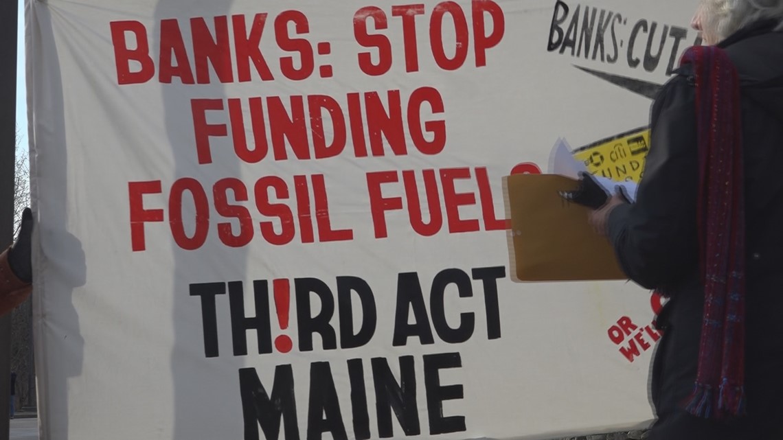 Local climate advocacy group rallies at Bank of America in Belfast ...