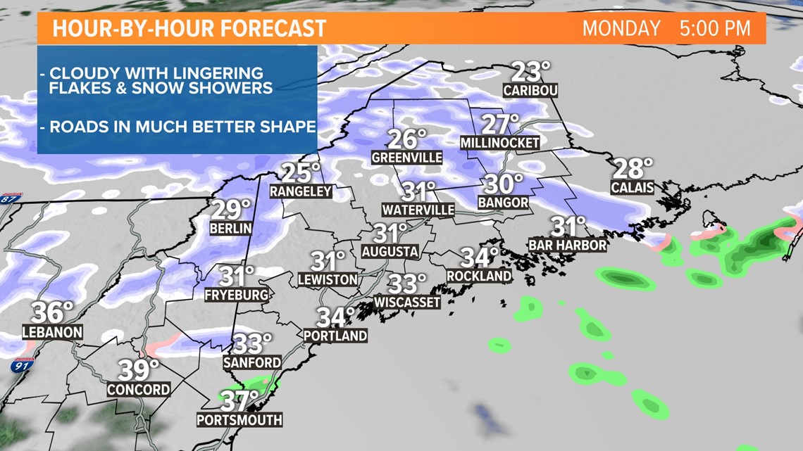 Snow Forecast In Maine Calls For Showers Through Monday Evening