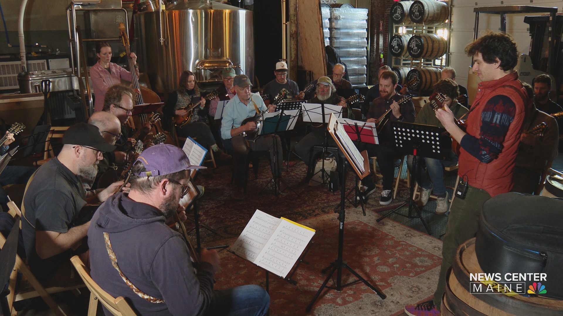All but one play mandolin in this 20 piece Maine orchestra ...