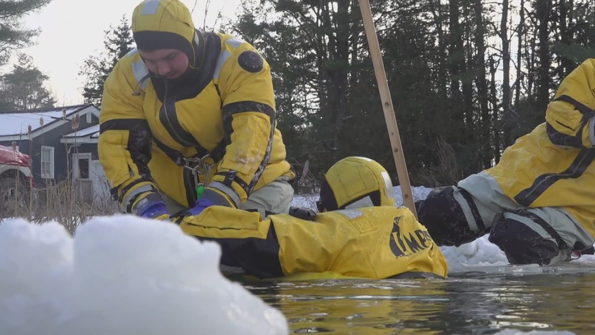 Bangor firefighters brave freezing waters during ice rescue training ...