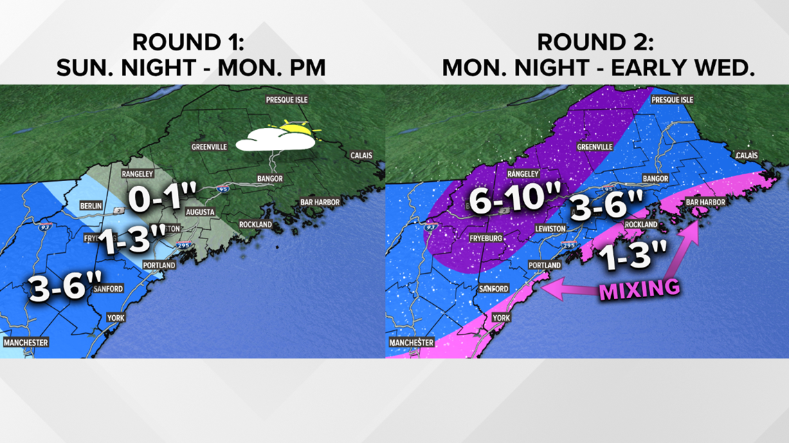 Two-part storm will bring several inches of snow to Maine ...