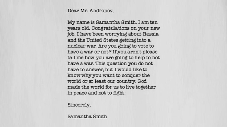 Peer of Samantha Smith says her story inspired his life aspirations ...