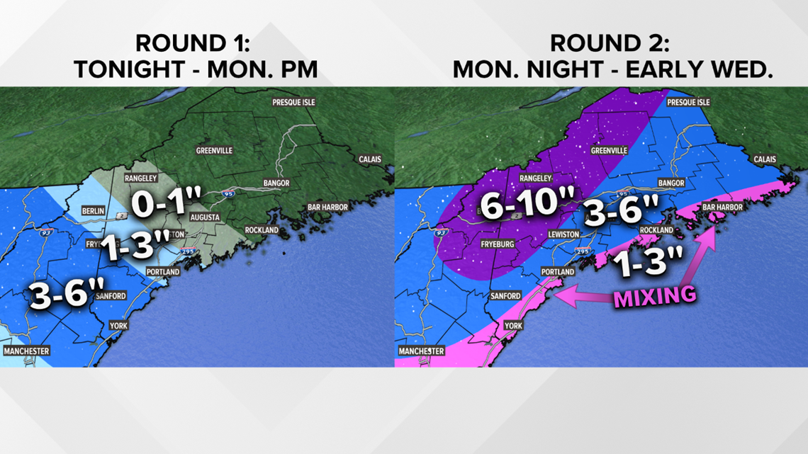 Two-part storm Monday into Tuesday; double-digit totals in the ...