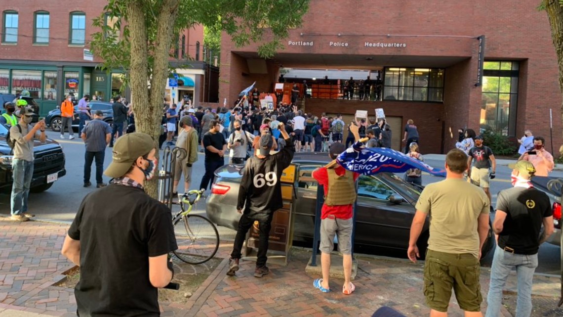 Protesters gather in front of Portland Maine Police Department ...
