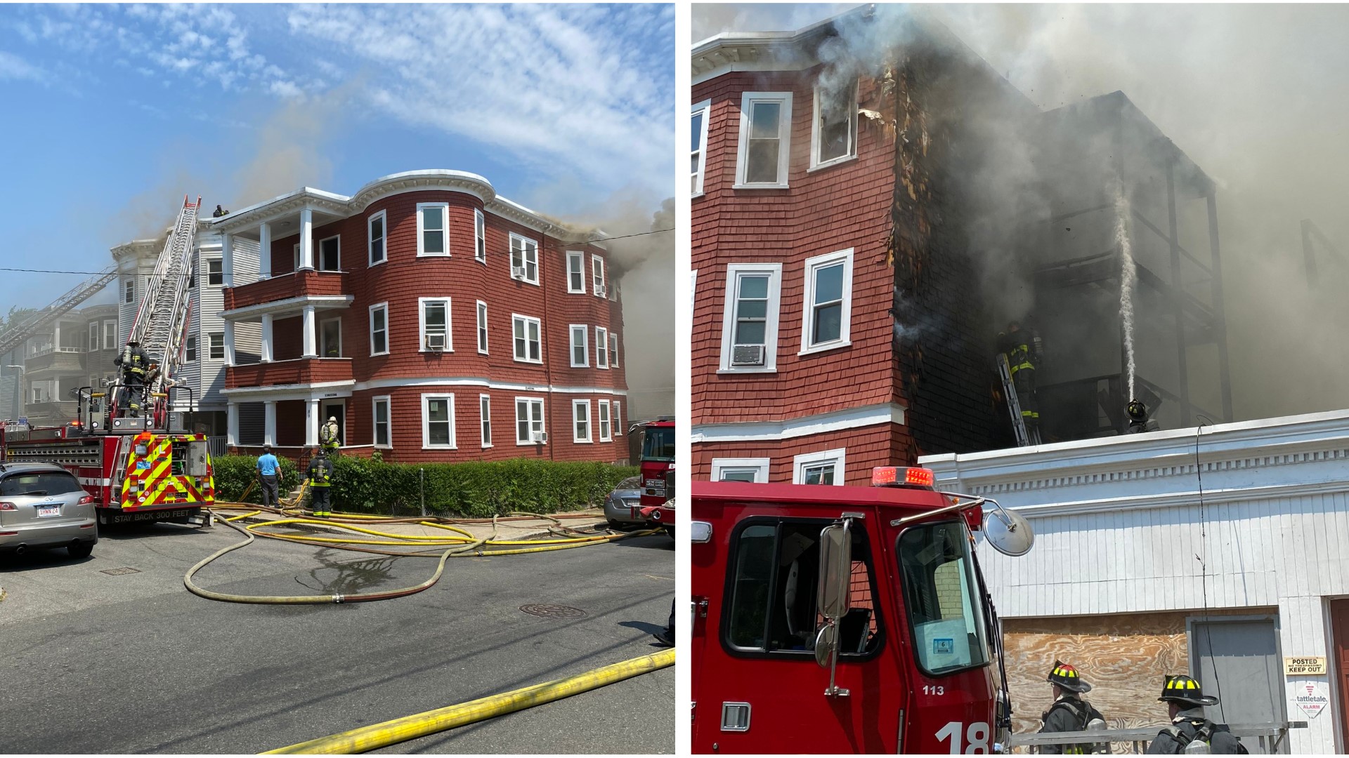 Fire burning in Boston, Massachusetts' Dorchester neighborhood ...
