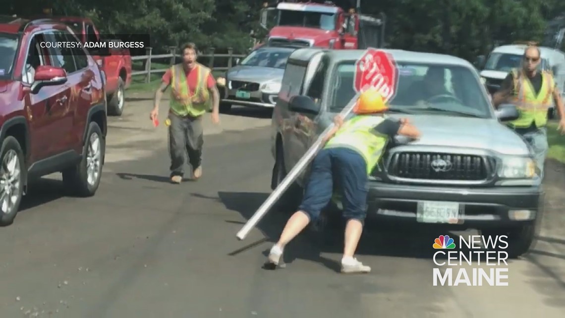 CAUGHT ON VIDEO: Flagger nearly run over by motorist in Kennebunk ...