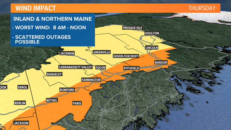 Wind and power outage risk highest along Maine coast Thursday ...